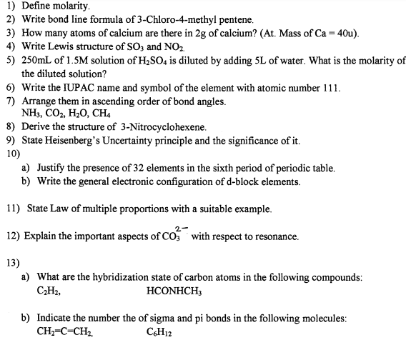 CBSE Class 11 Chemistry Question Paper Set D CBSE Class 11 Chemistry Question Paper Set D